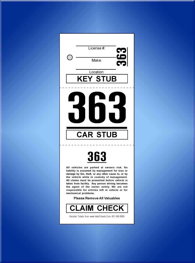 Valet Tickets - Custom Valet Parking Tickets - Fast FREE Shipping