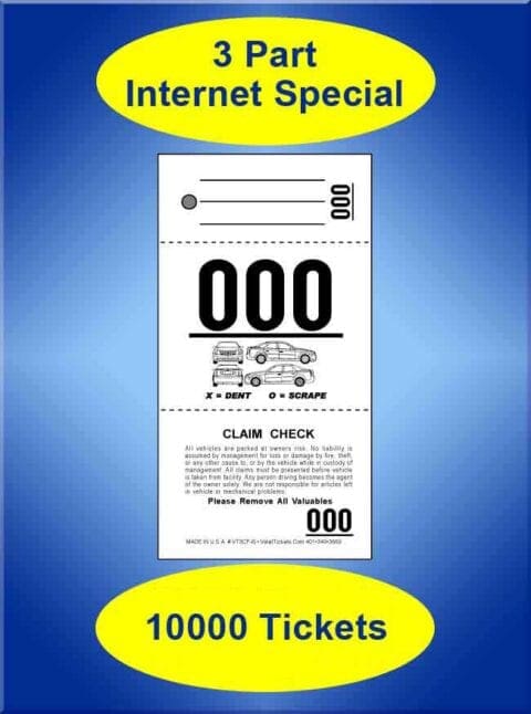 Valet Tickets - Custom Valet Parking Tickets - Fast FREE Shipping
