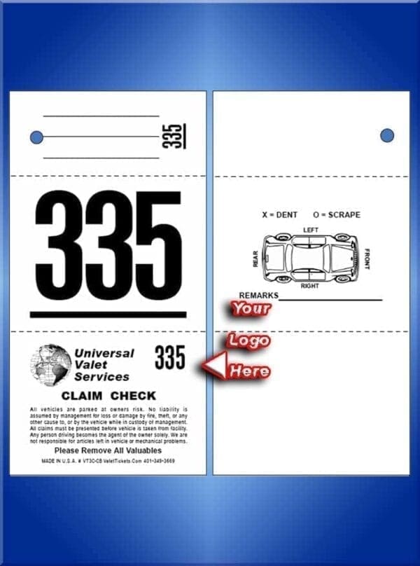 Custom 3-Part Valet Parking Tickets | Fast Printing & Low Prices