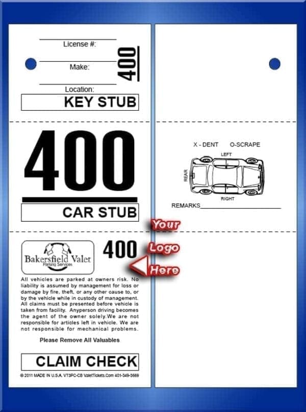 Custom 3-Part Valet Parking Tickets | Fast Printing & Low Prices